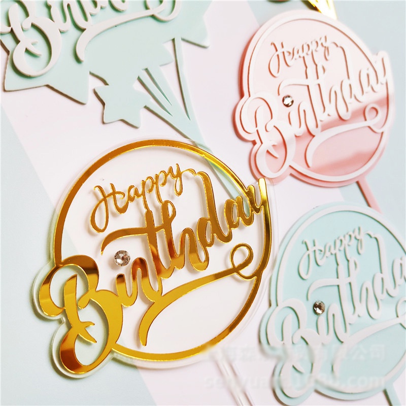 Double Layers Acrylic Happy Birthday Cake Topper Baking Decoration with ...