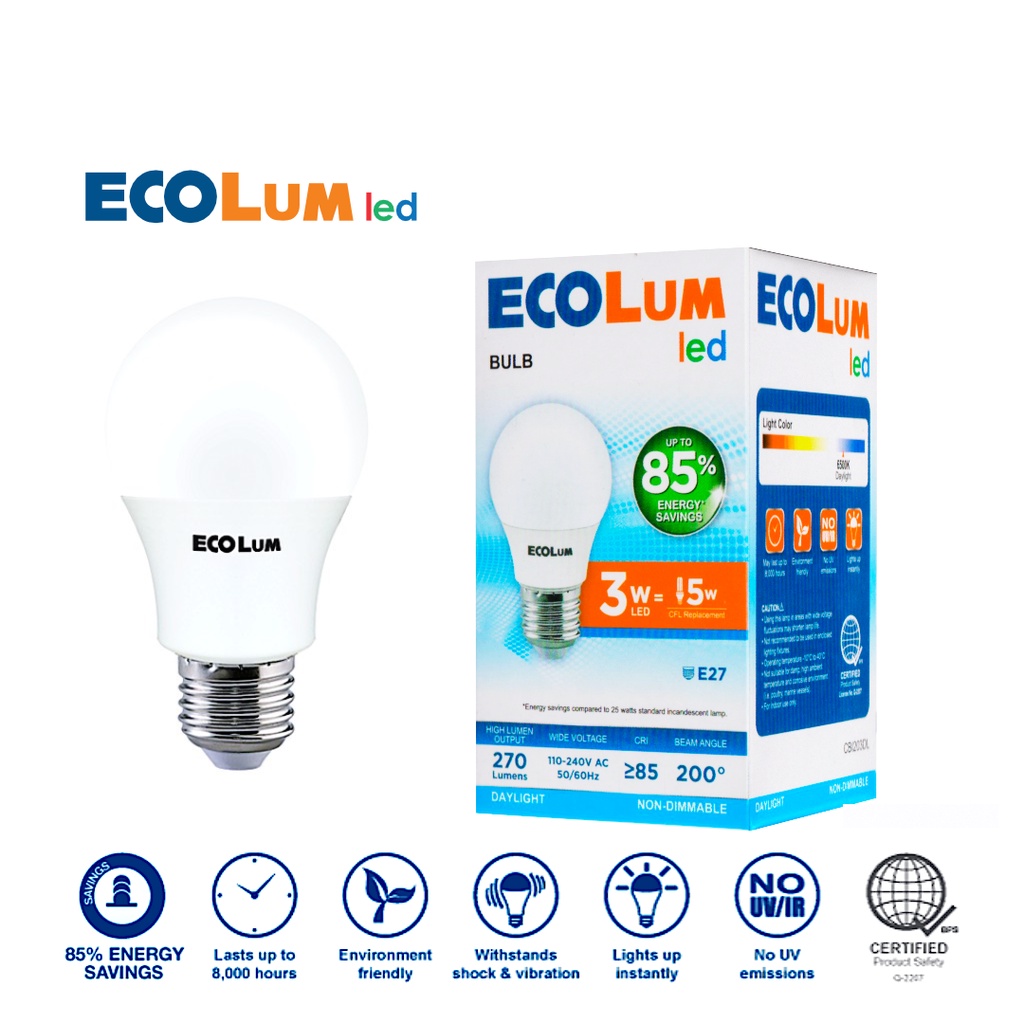 3W Daylight Firefly Ecolum Light Emitting Diode LED Light Bulb 3 Watts ...