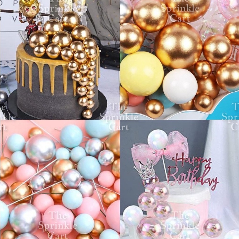 Balls Cake Topper Gold Silver White Pink Blue Yellow Decoration ...