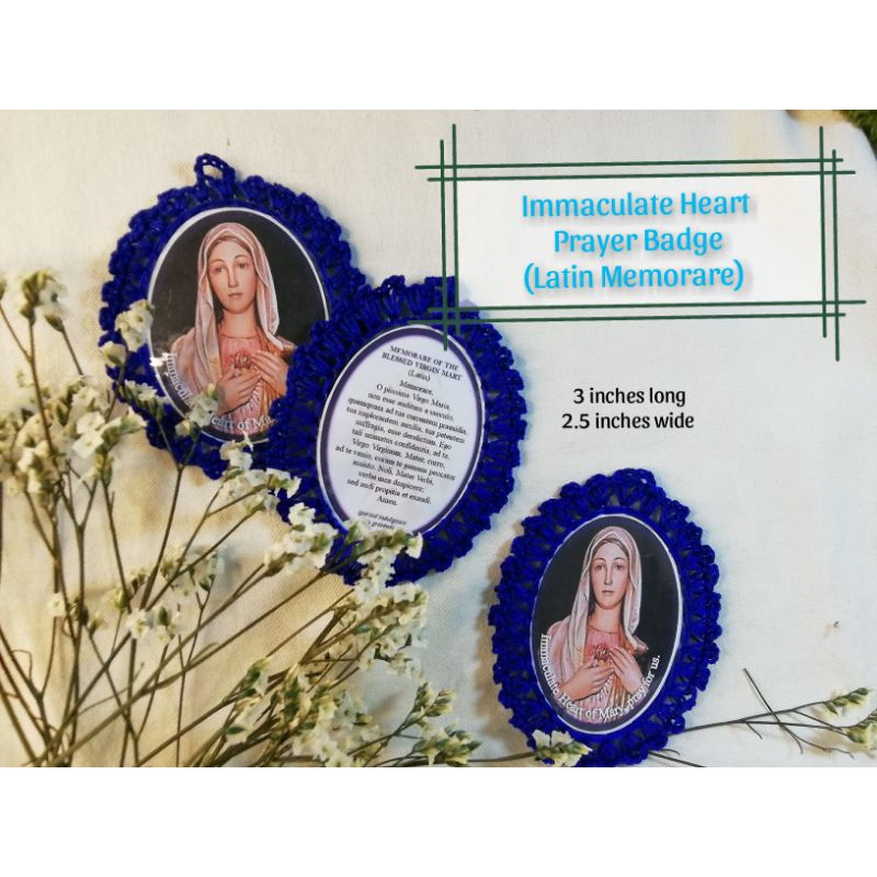 Immaculate Heart of Mary Prayer Badge (Latin Memorare) with a free gift ...