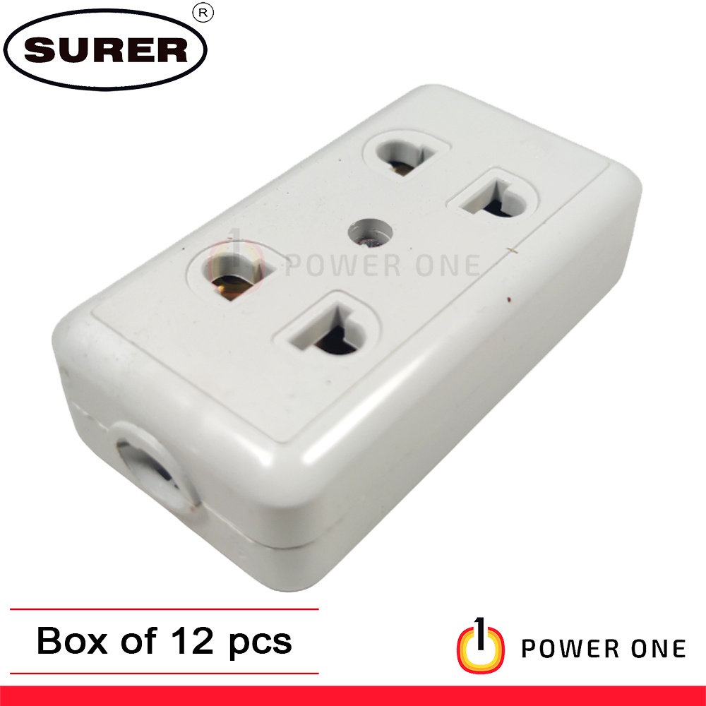 Surer 176 2-Gang Convenience Outlet, Surface Type (10A) (1 pc or 12 pcs ...