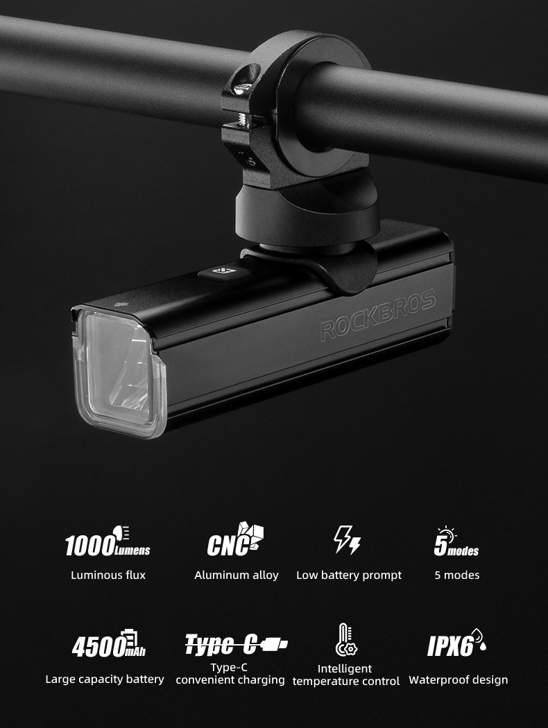 【PH Delivery】ROCKBROS Bicycle Light Dual-Use Front/Hoisting Headlights 1000 Lumens Type-C ...