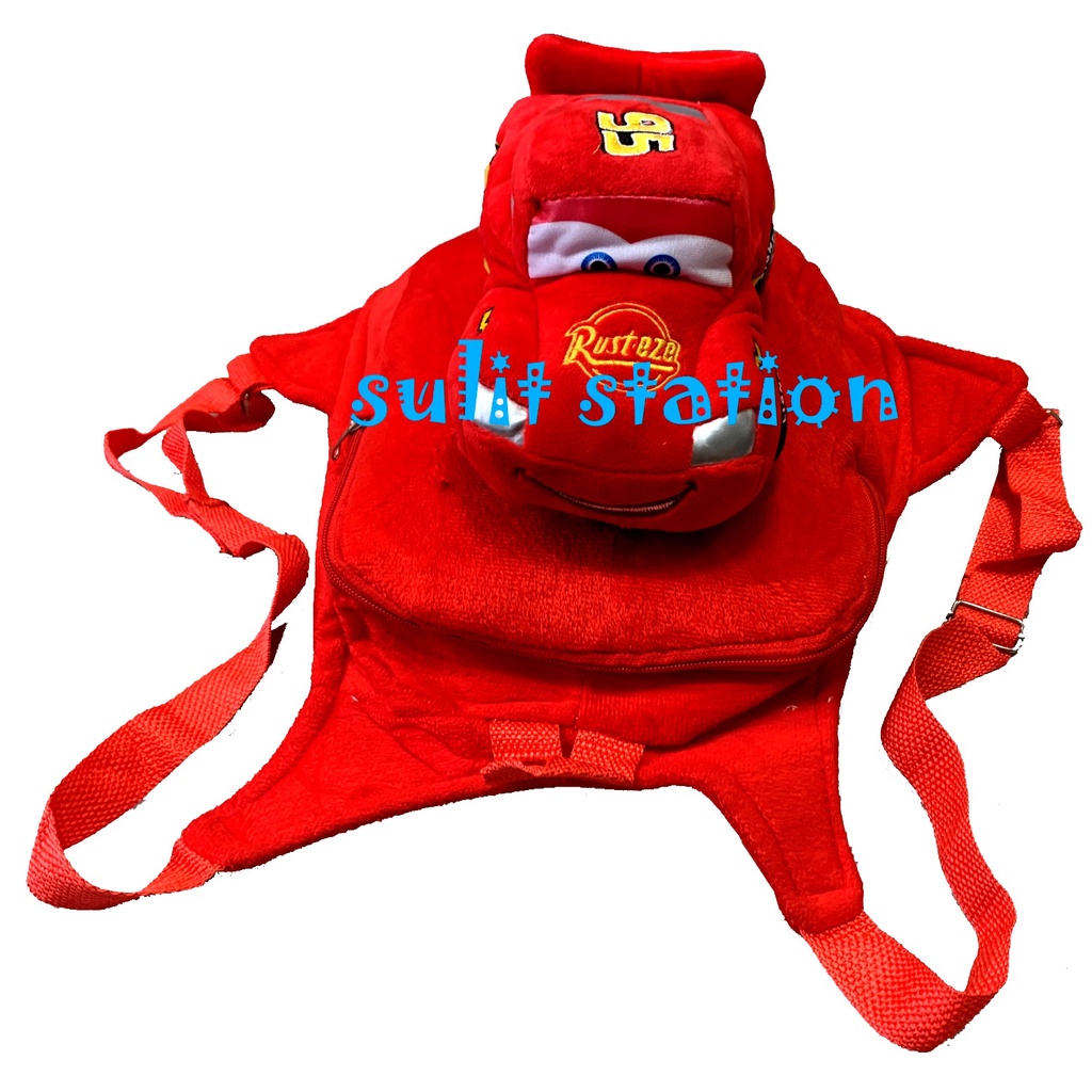 PIXAR CARS LIGHTNING McQUEEN 3D PLUSH STUFF KIDS FASHION SOFT BACKPACK ...