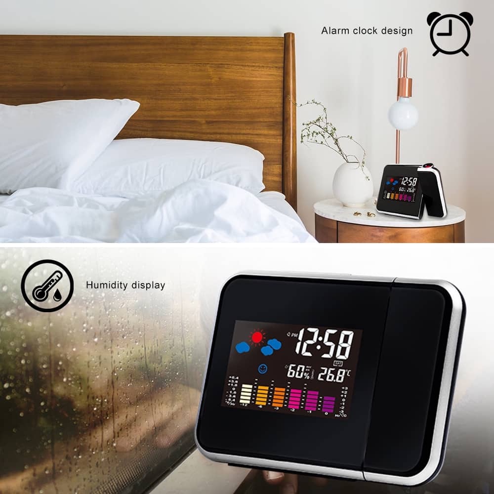Screen Calendar Snooze Alarm Clock LCD Digital LED Projector Projection ...