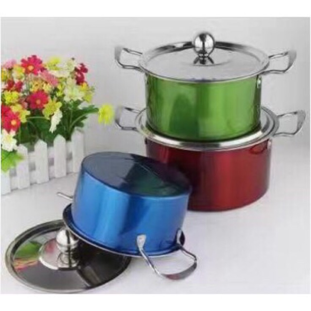 3 pcs stainless steel stock pot Kitchenware Cookware Set | Shopee ...