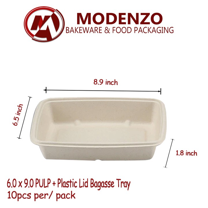 6x9 Rectangular Pulp Meal Tray + Plastic Lid 30oz (10pcs per pack ...