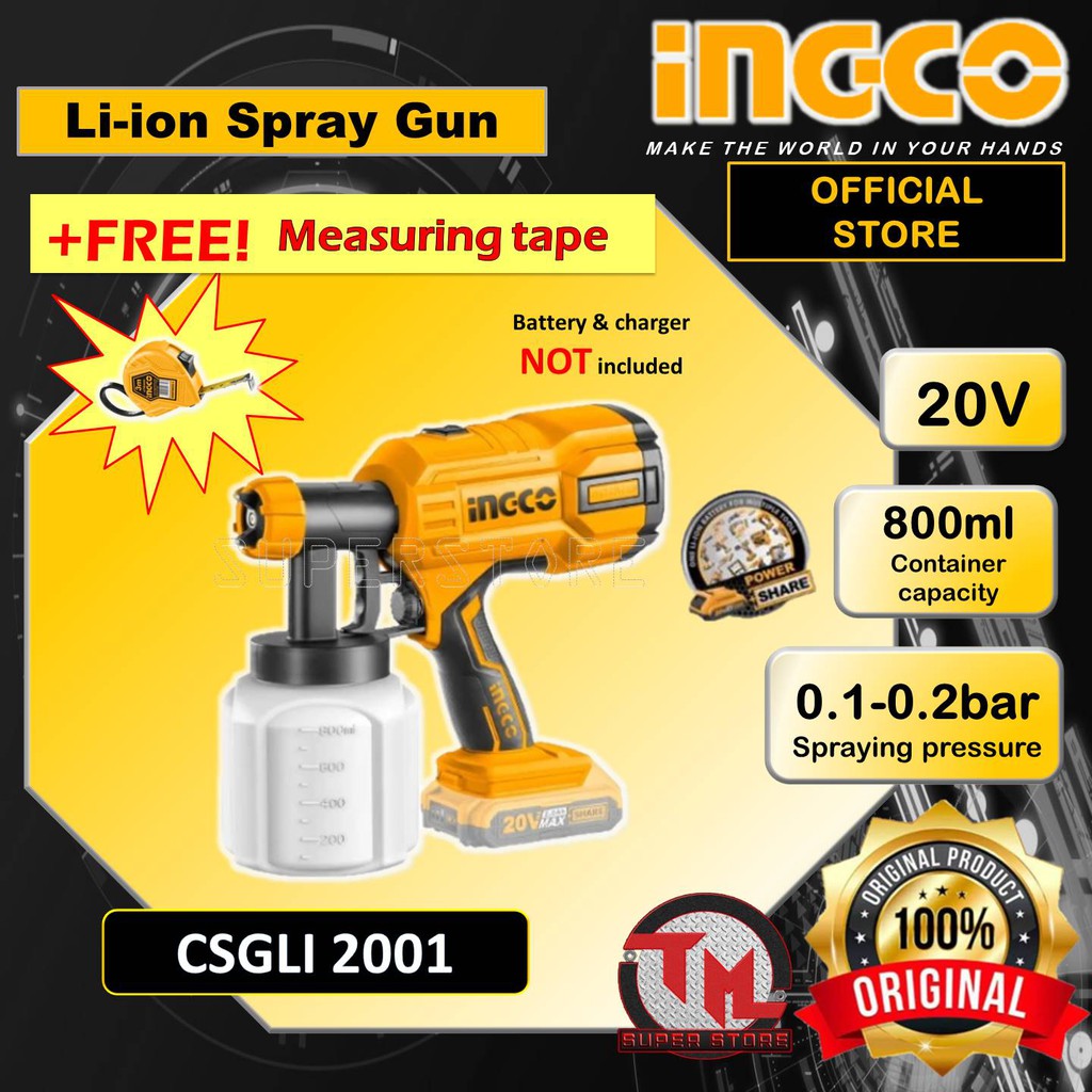 INGCO Cordless Spray Gun CSGLI 2001 ( FREE: measuring tape ) • Tm ss ...