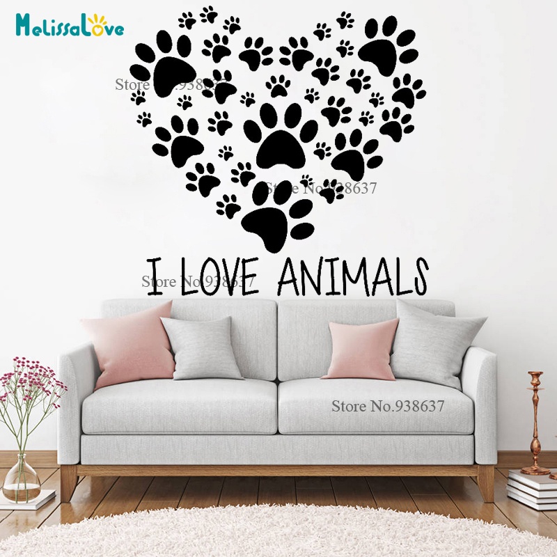 Heart Dog Paw Design I Love Animals Animal Lover Decal Home Living Room ...