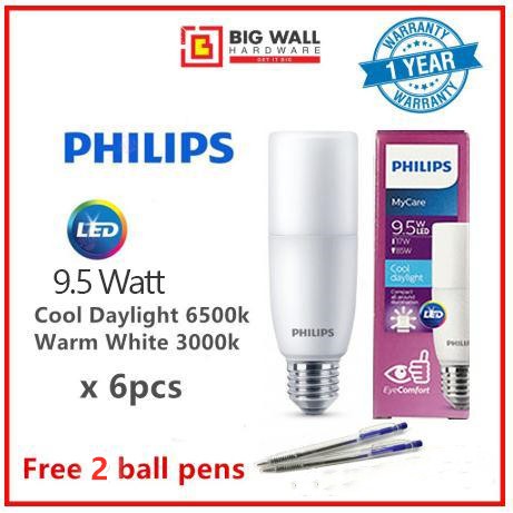 Philips MyCare LED Stick Bulb 9.5W E27/ 9W PLC Cool Daylight 6500K/Warm White 3000K Eye Comfort ...