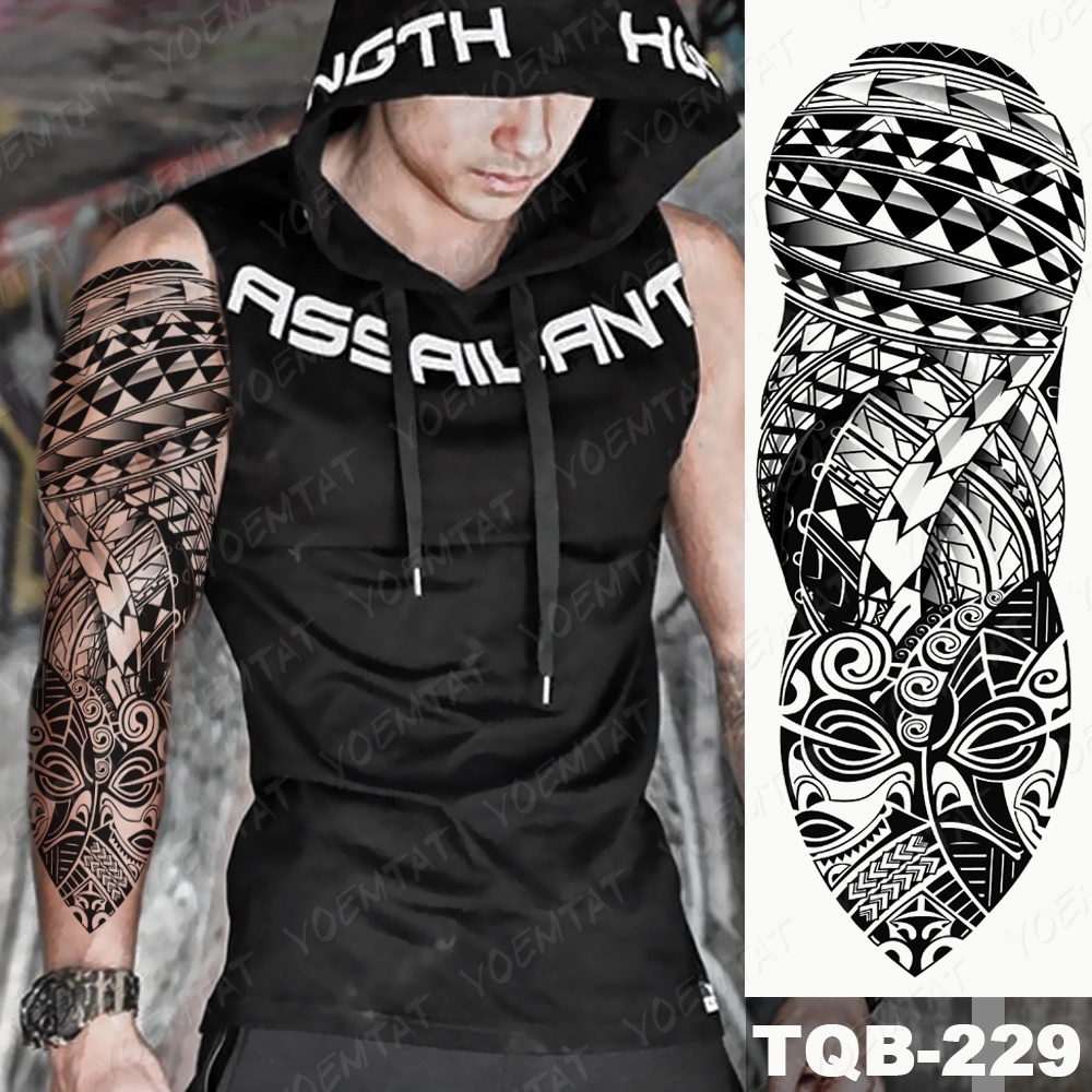 Large Arm Sleeve Tattoo Black Maori Totem Waterproof Temporary Tatoo ...
