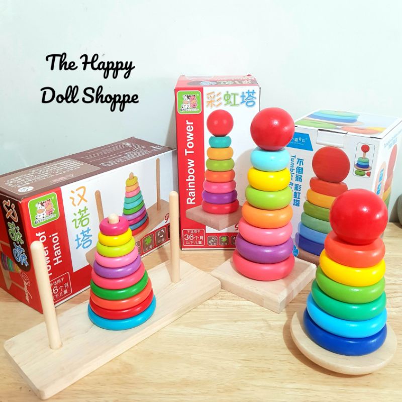 Rainbow Tower Of Hanoi Wooden Toy | Shopee Philippines