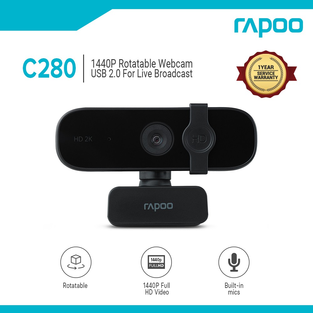 Rapoo C280 FHD Webcam 2K 1440P Live Broadcast Web Cam with Microphone ...