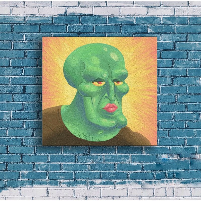 HIASAN DINDING KAYU Squidward Painting Handsome And Brave SQUIDWARD ...