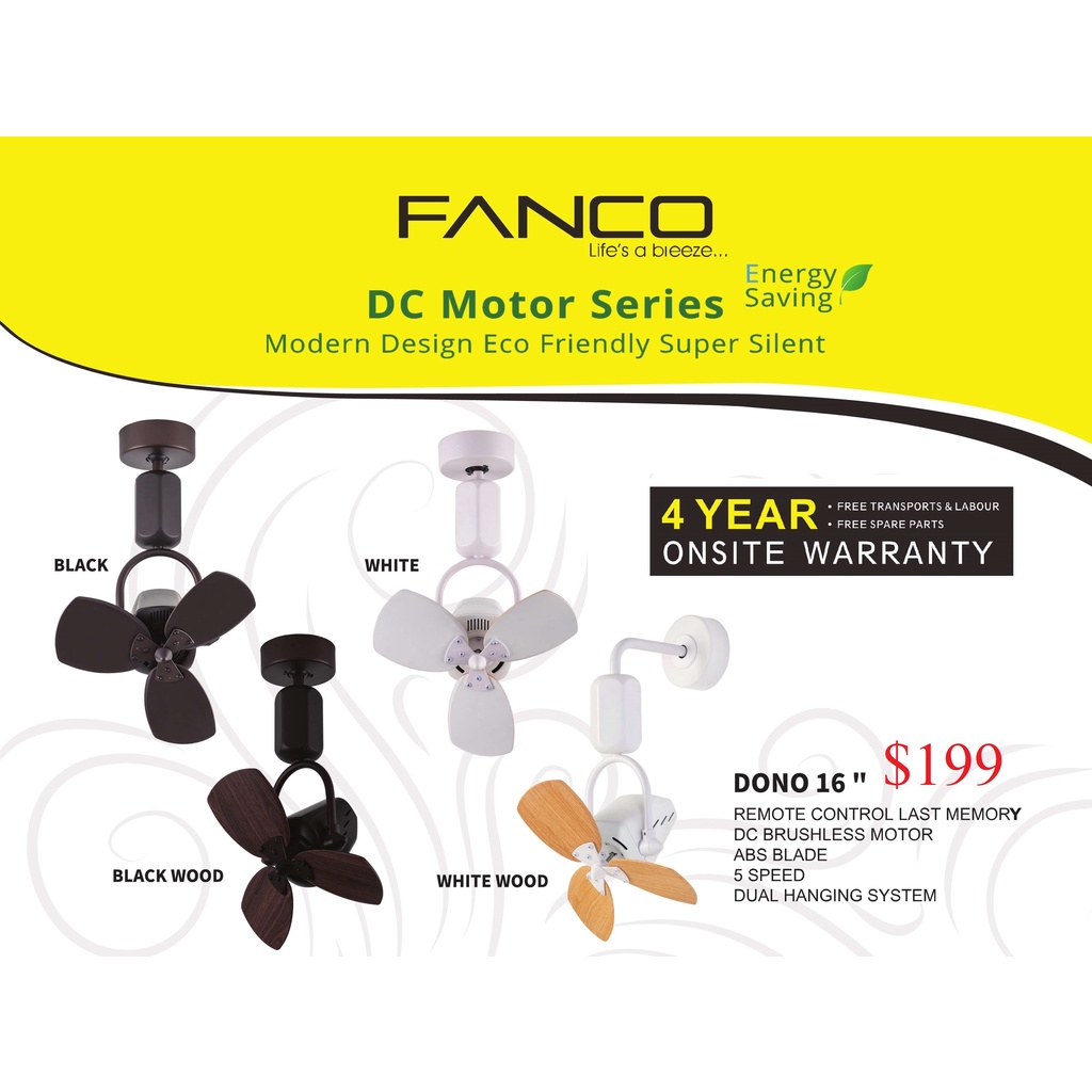 FANCO Corner Fans: DONO 16inch [ABS Blades + Remote] Ceiling & Wall ...