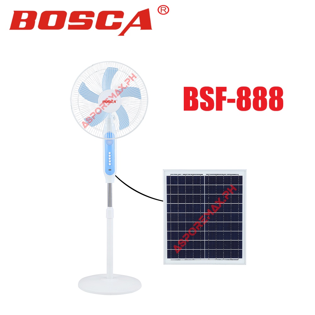 BOSCA Solar Stand Fan 16 inches with 5 Blades+3 Speeds Solar Electric ...