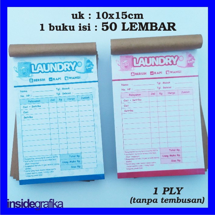 1 Ply Double Laundry Note Without See Through Clothes Washing Receipt ...