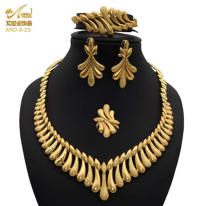 Dubai 24K Gold Women's Jewelry Set Middle East Bridal Wedding Necklace ...