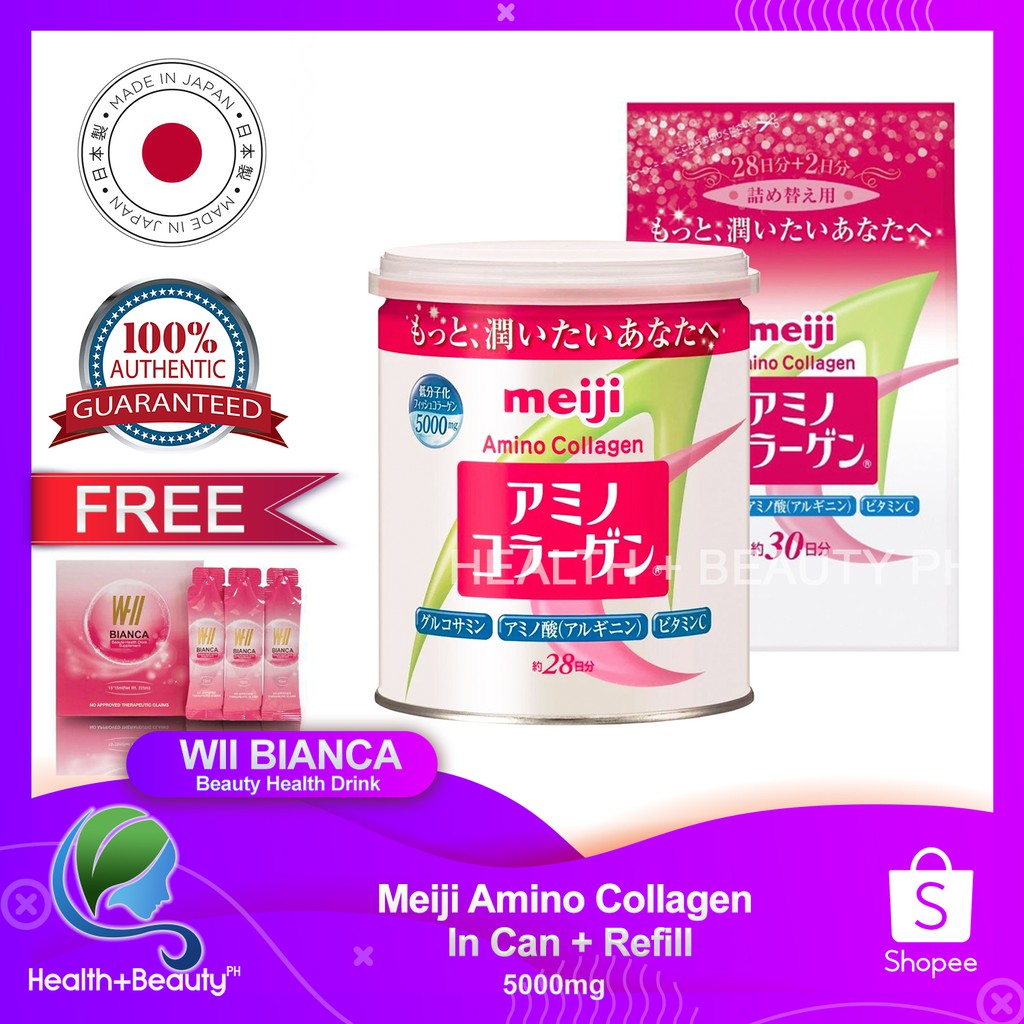 Japan Meiji Amino Collagen 5000mg In Can Plus Refill Pack (AUTHENTIC ...
