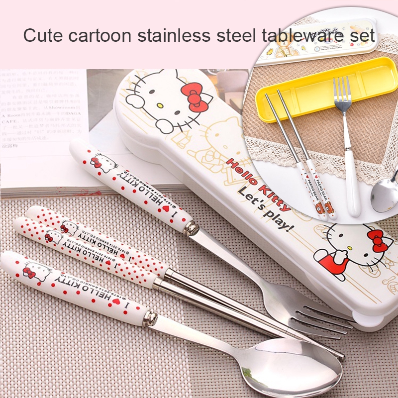 Cutlery Set Doraemon Hello Kitty Spoon Fork Chopsticks Portable Three ...