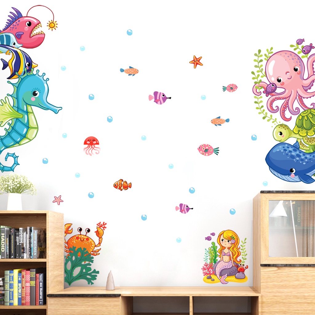 DIY sticker Cute Colorful Ocean Life Wall Sticker Sea Creatures Wall ...