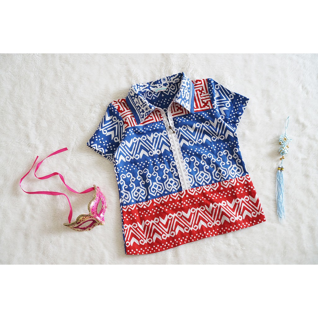MERAH KEMEJA Cutevina~blue red batik combination fashion shirt for ...