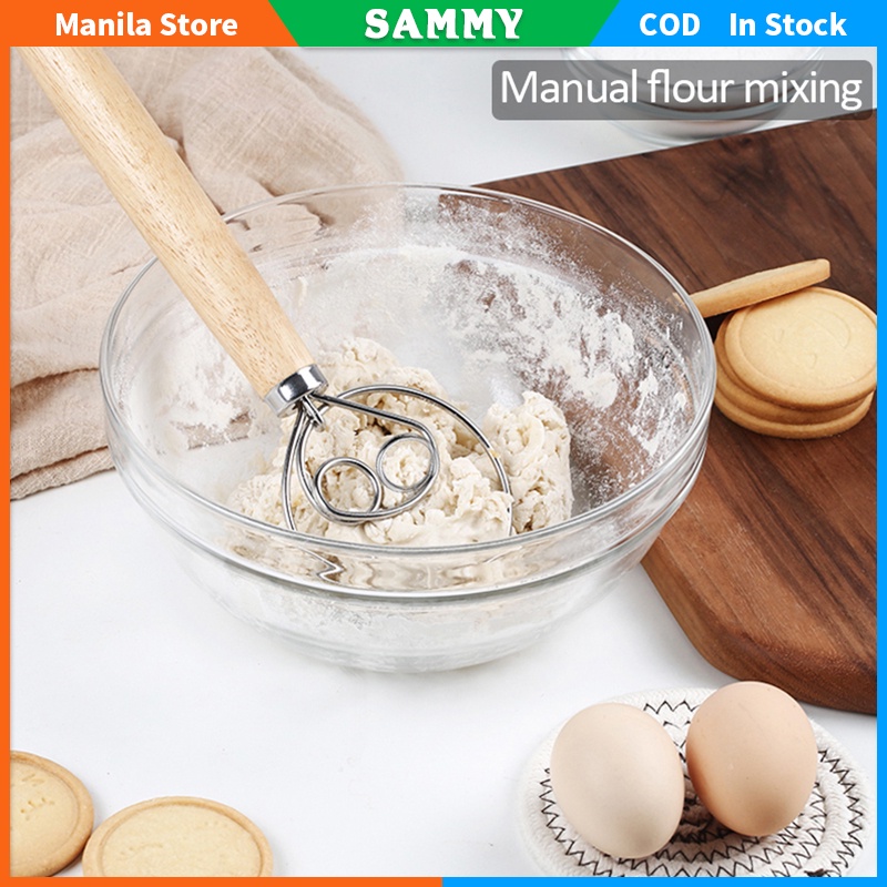 Flour Dough Mixer Manual Wooden Handle Whisk Household Baking Mixing ...