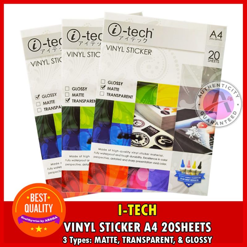 I-TECH VINYL STICKER WATERPROOF A4SIZE MATTE,GLOSSY,TRANSPARENT ...