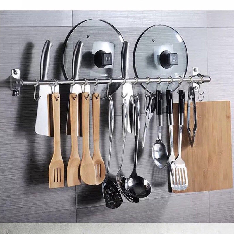 Free Punched 304 Stainless Steel Shelf Kitchen Hanging Rod Hook Wall ...