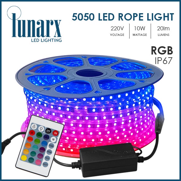 Lunarx SMD 5050 LED Rope Light / 5050 Strip Light IP67 RGB Remote ...