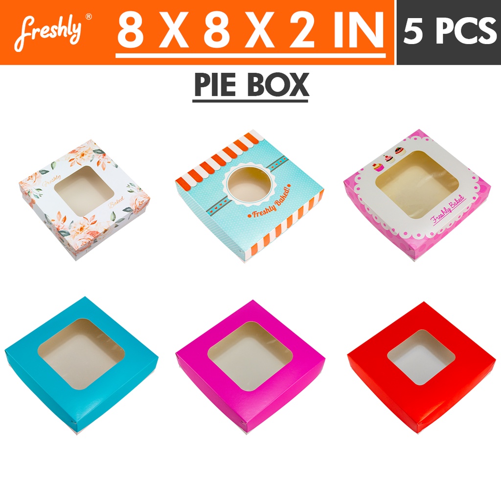 Cake Box - 8 x 8 x 2 inches - 5 sets - Printed Designs, Plain Colors ...
