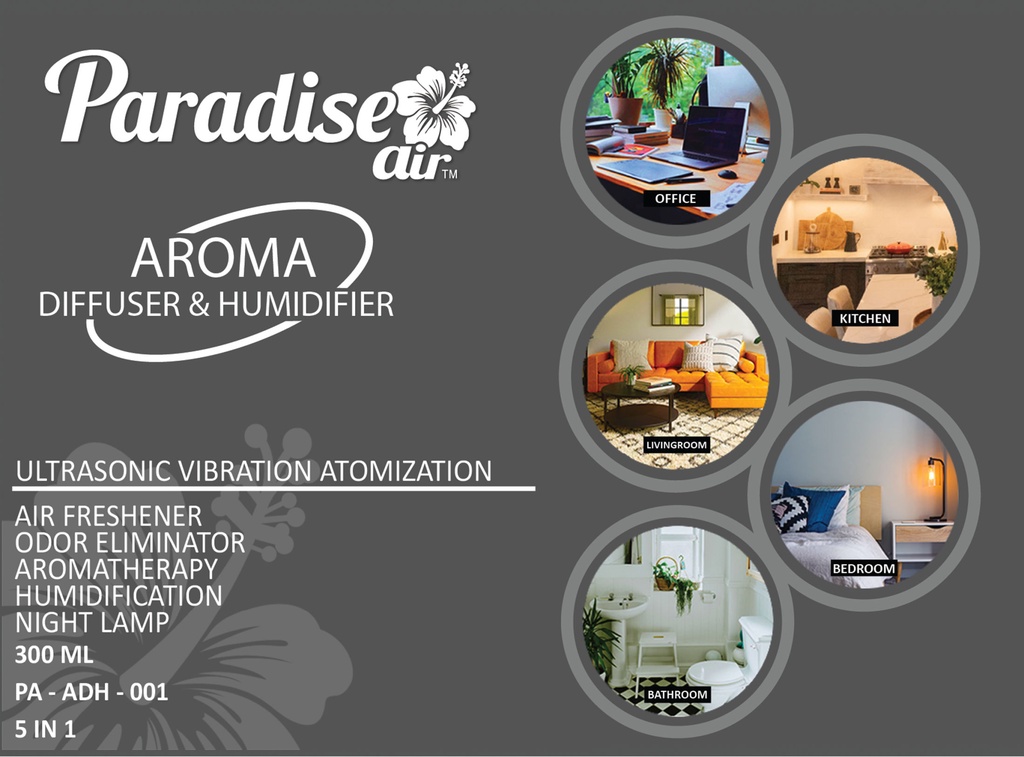 Paradise Air 5in1 Ultrasonic Aroma Diffuser and Humidifier Odor ...