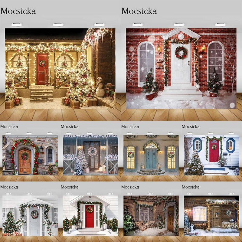 Front Door Bow Christmas Photography Backdrops Home Stairs Outdoor Xmas ...