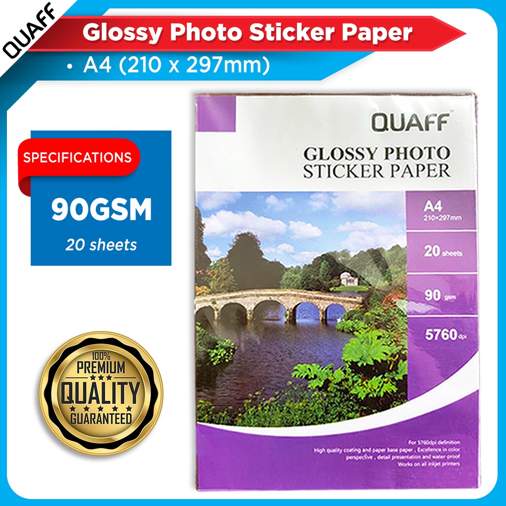 QUAFF Photo Sticker A4 Size Glossy Sticker Paper 90gsm -135gsm | Shopee ...