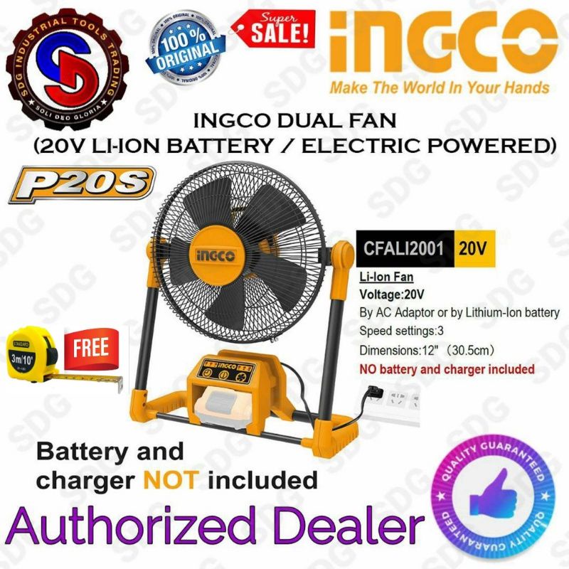 INGCO Dual Fan - 20V Li-ion / Electric Powered (CFALI2001)with FREE 3m ...