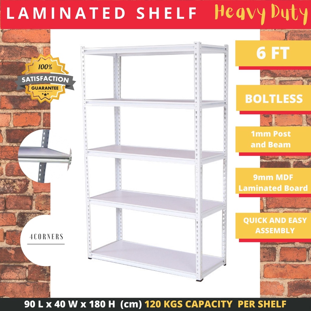5-Layer Laminated Boltless Rivet Storage Shelf Heavy Duty 6FT White ...