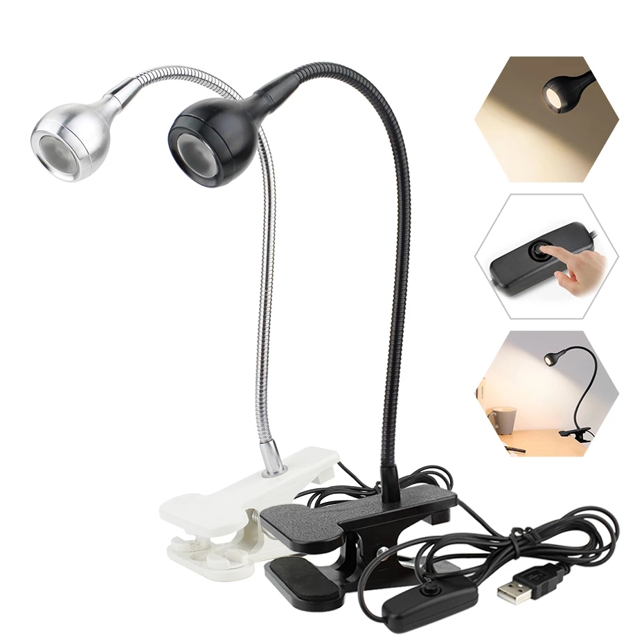 Clip-On Adjustable Flexible Gooseneck LED Book Reading Lamp / USB Operated Energy Saving Eye ...