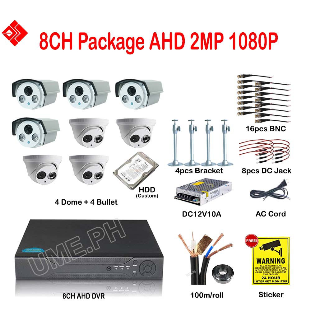 UME 8CH 2MP 1080P AHD IR CCTV DVR Camera Package Dome Bullet | Shopee ...