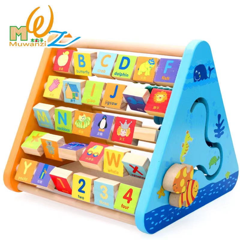 Wooden Activity Centre Triangle Toys - flip Flop Alphabet Blocks Abacus ...