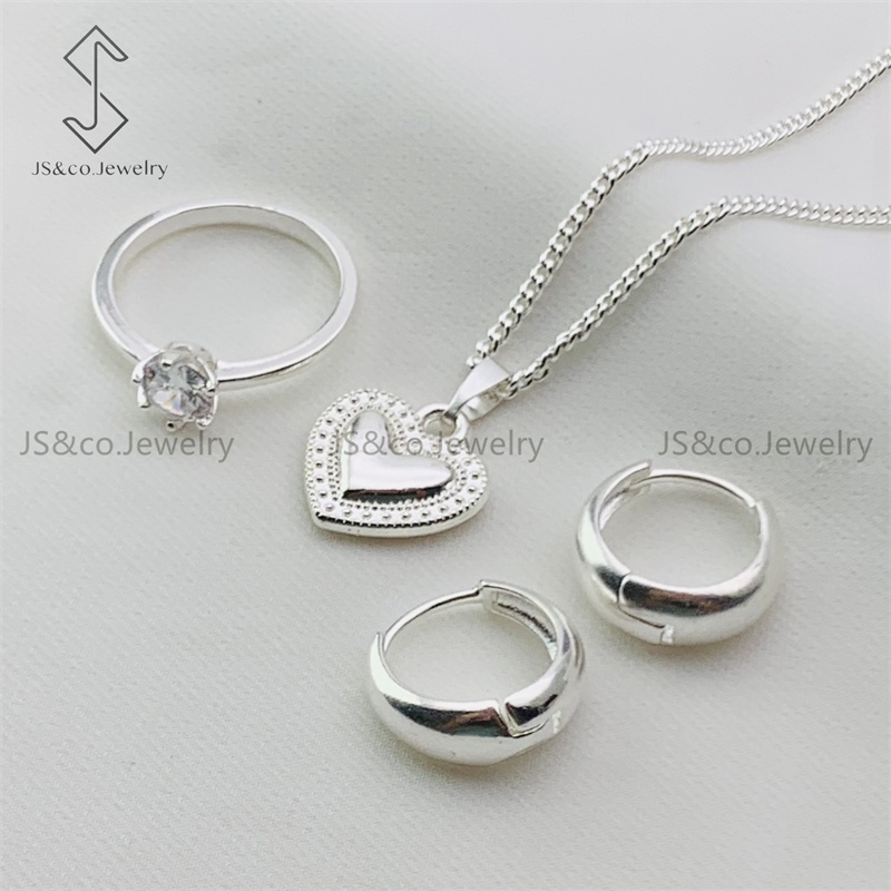 JS&CO jewelry 925 Silver 3in1 Pendant Necklace Stud Earrings Ring Set ...