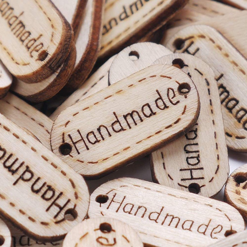 100Pcs DIY Nature Wood Handmade Tag Label Sewing Buttons with 2 Holes ...