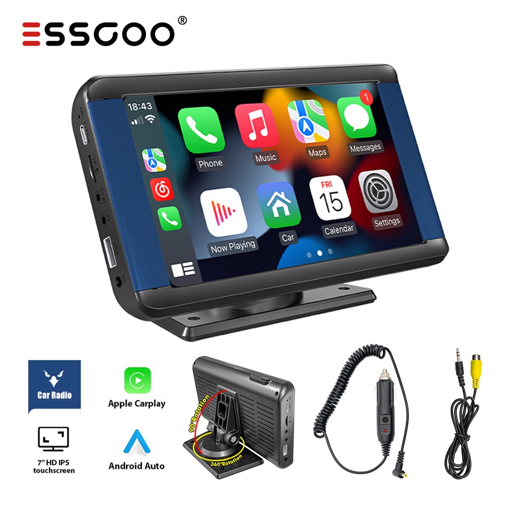 ESSGOO 2022 Portable Car Player MP5 Player FM Bluetooth Carplay&Android ...