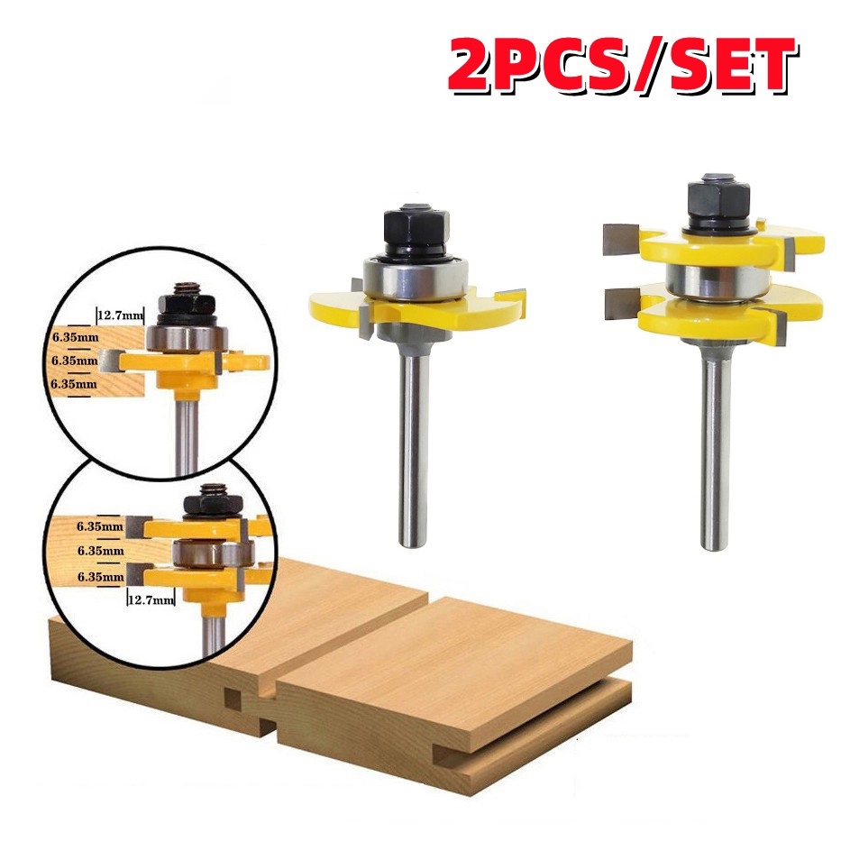 Tongue & Groove Router Bit Set 3/4"Stock 1 4 inch 1/4" Shank 3 Teeth T ...