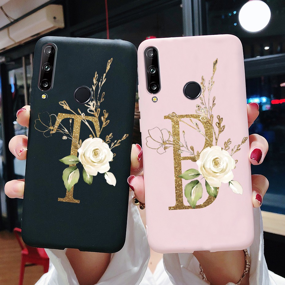 Huawei Y6P 2020 Phone Case Black Matte Cute Flower Letters Silicon Soft ...
