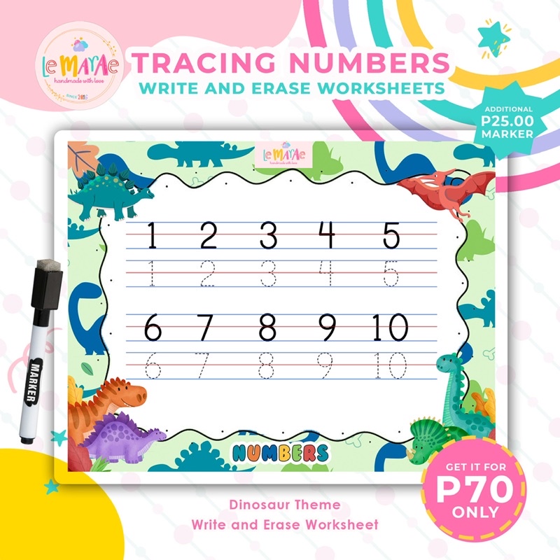DINO THEMED TRACING SET ALPHABET SHAPES COLORS Write and Erase ...