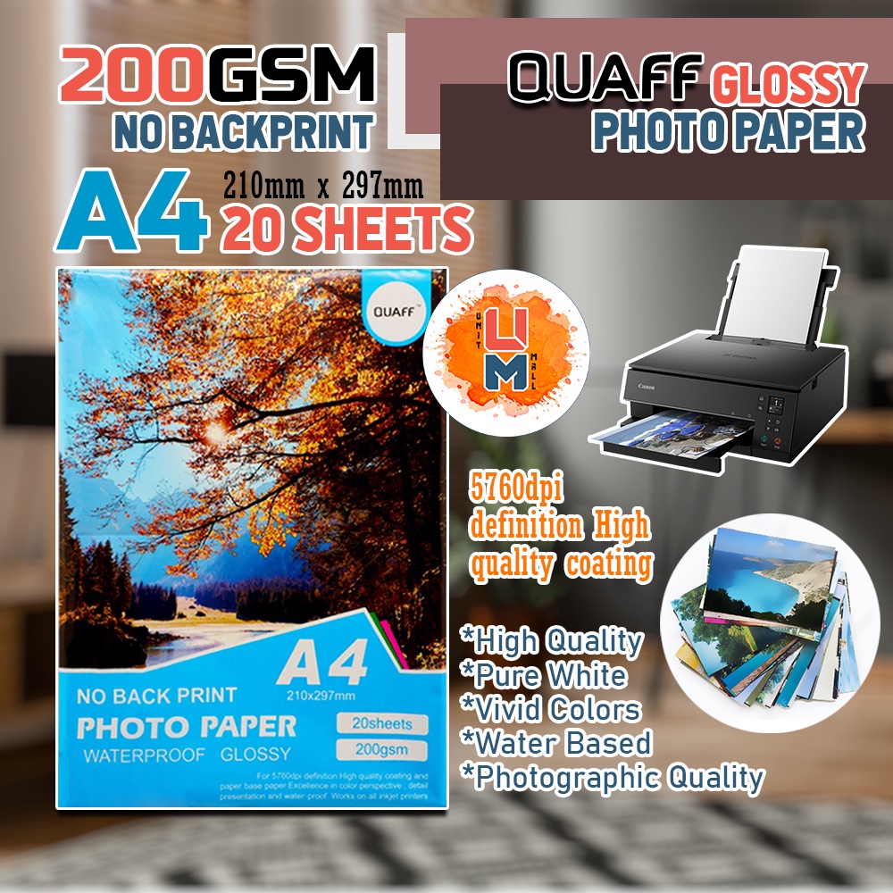 A4 Quaff 180gsm 200gsm High Glossy Photo Paper No Back Print 20pcs per pack | Shopee Philippines