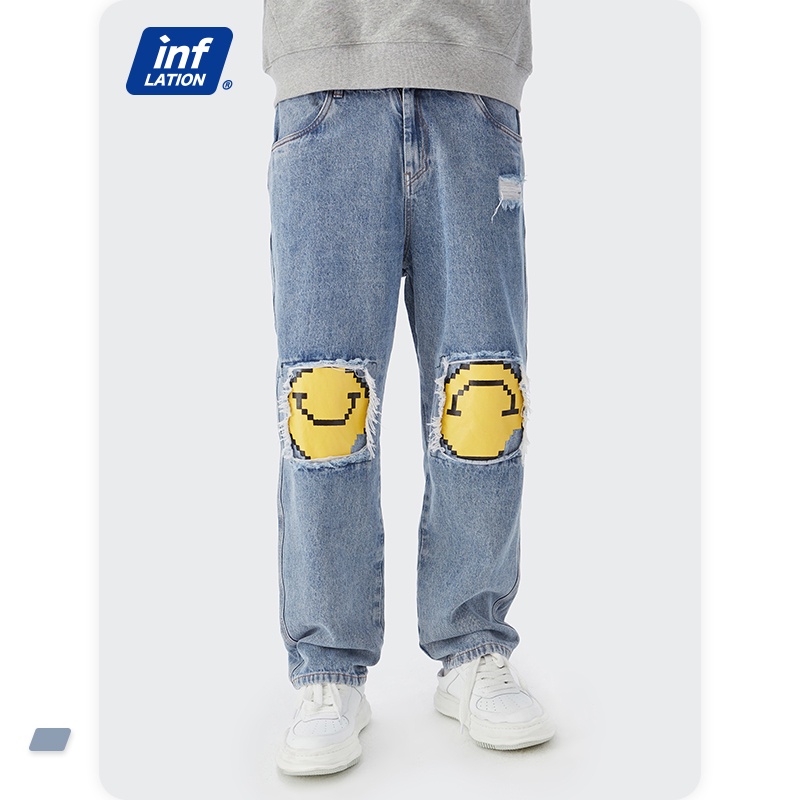 INFLATION Men Baggy Jeans with Smiley Face Mens Streetwear Wide Leg ...