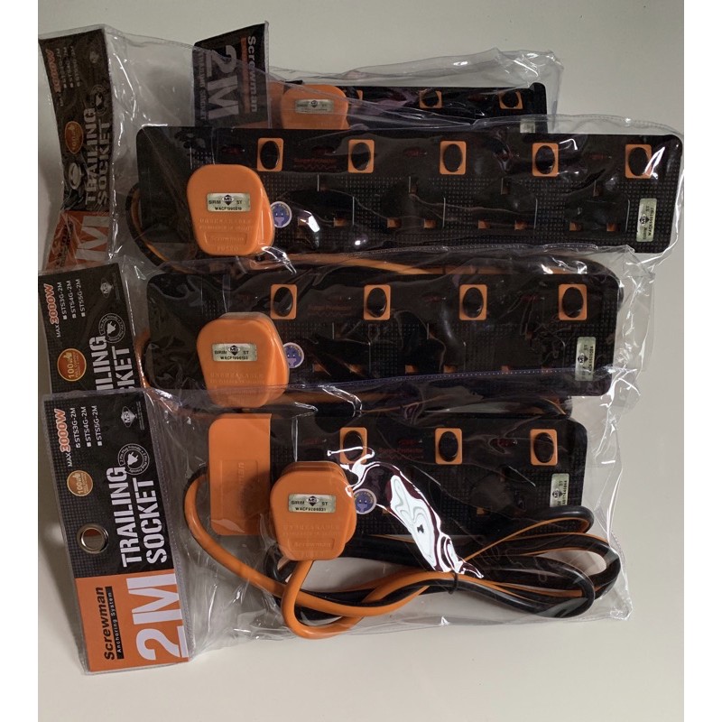 Screwman 3g 4g 5g Heavy Duty Trailing Socket Extension With Surge Protector 2meter
