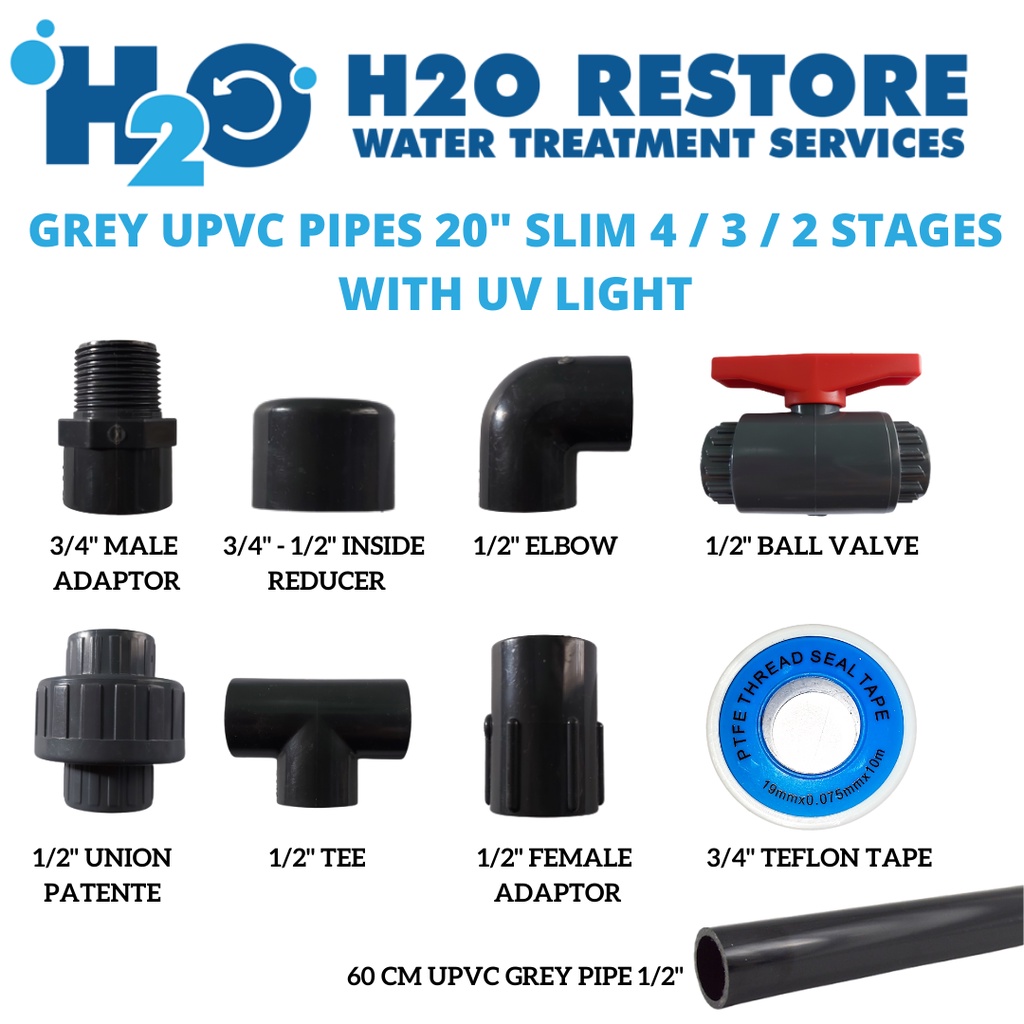 PVC Gray Pipes and Fittings for 2 - 4 Stages Filter Housing with UV ...