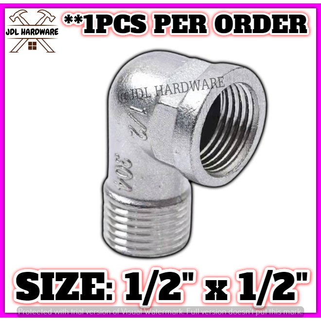 3047 1PCS STAINLESS STEEL THREADED STRAIGHT ELBOW PIPE FITTING (1/2"x1 ...