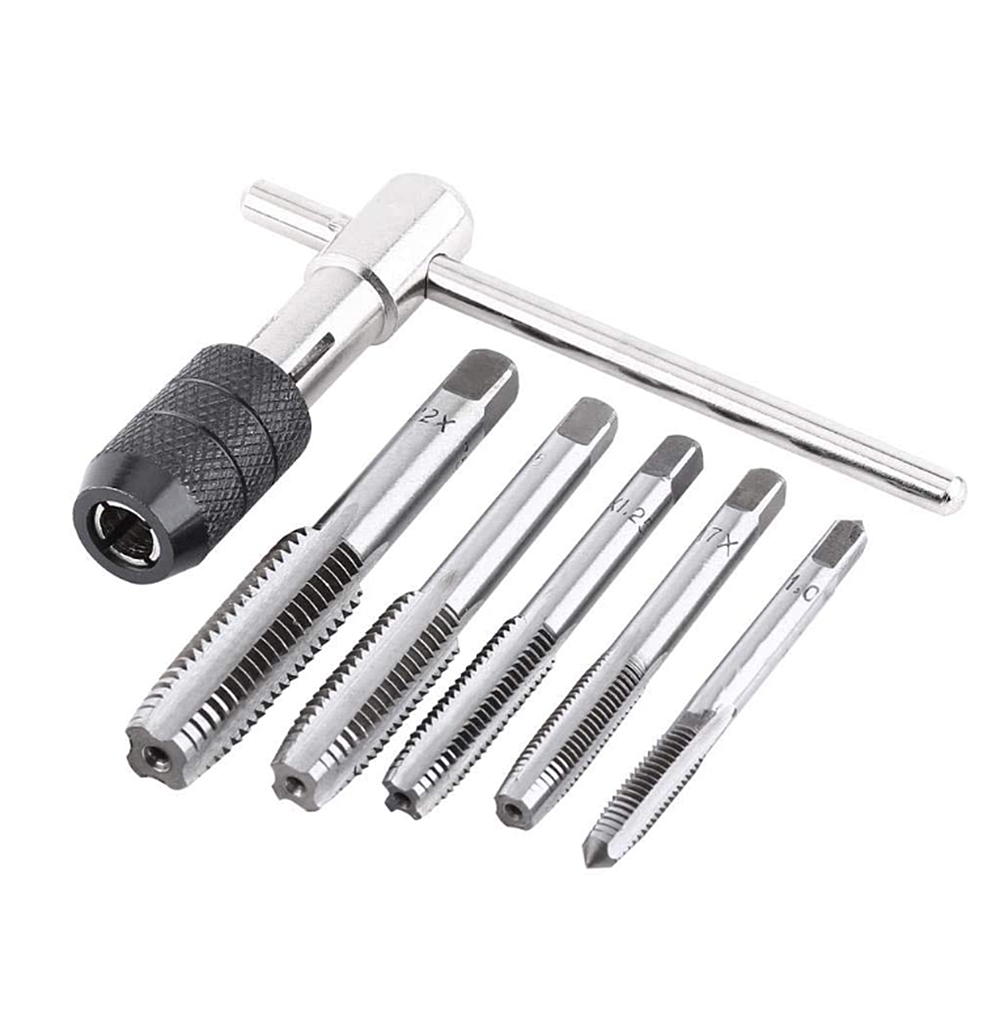 6PCS Adjustable T-Handle Ratchet Tap Holder Wrench Tool Set with M3-M6 Screw Thread Metric Plug ...